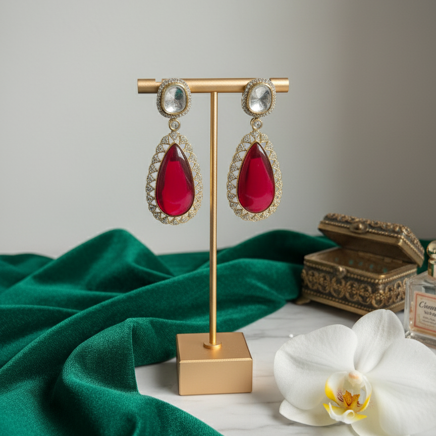 Priya Classy Kundan Moissanite Drop Earrings – Trinkwinkjewels