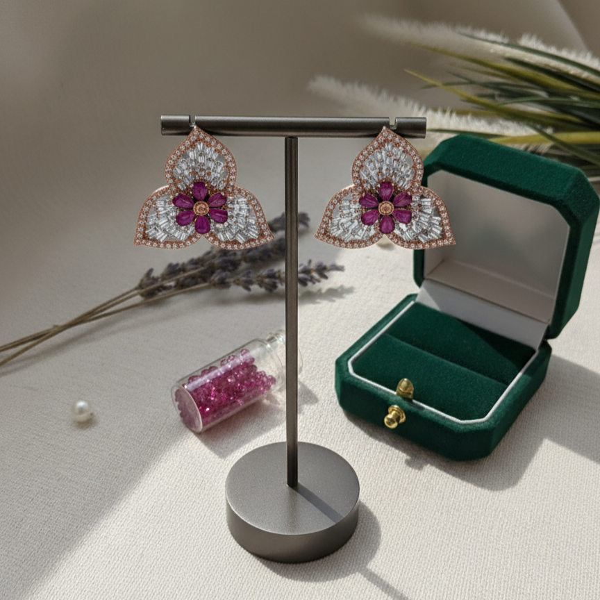 Kimaya Designer Minimal Purple Flower Earrings Stud – Trinkwinkjewels